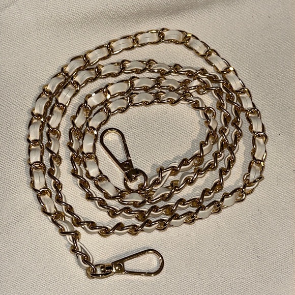 Accessories | 47 White Leather And Gold Crossbody Chain | Poshmark